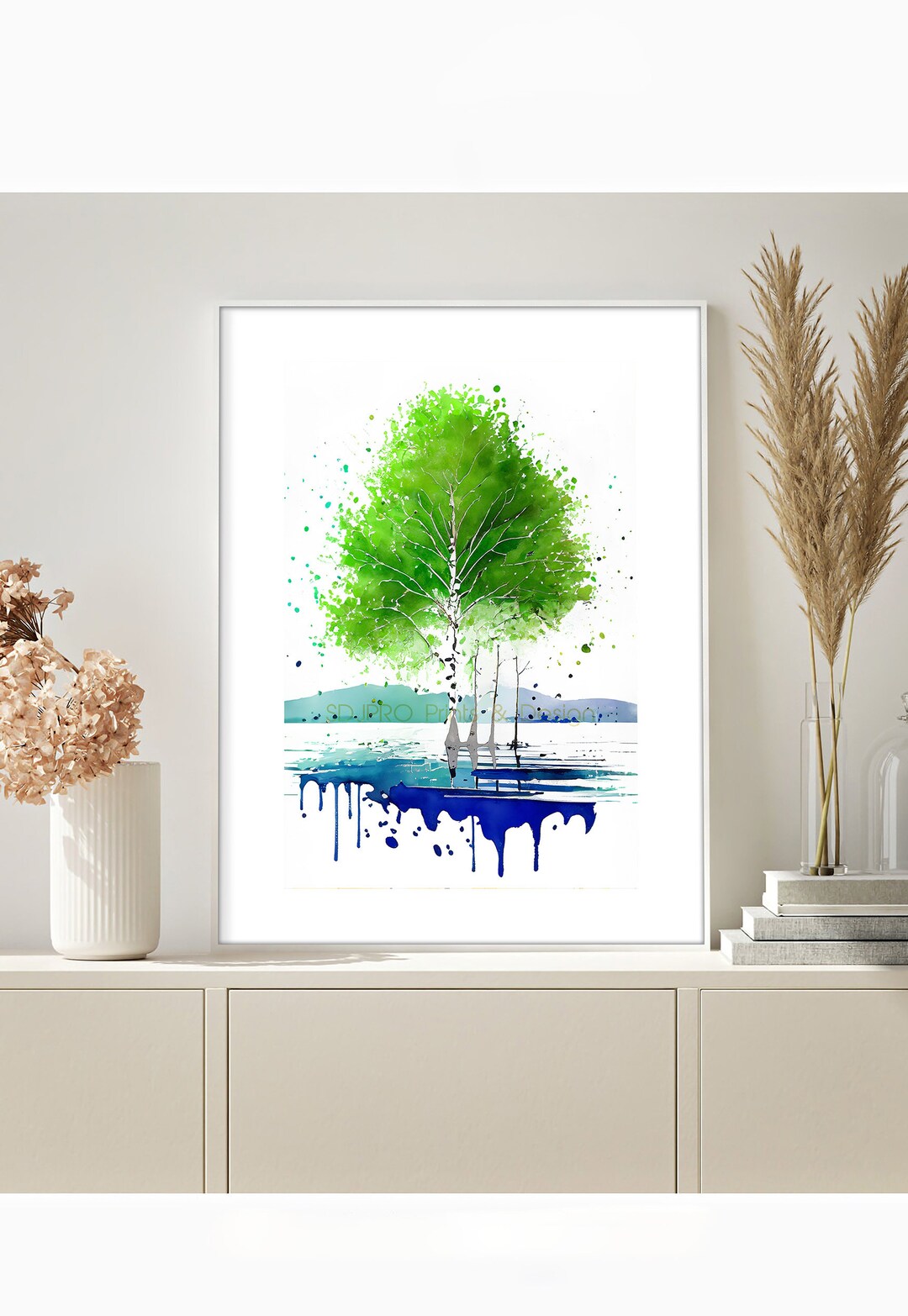 Watercolor Tree Wall Art Print, Tree Minimalist Wall Art, Birch Tree ...