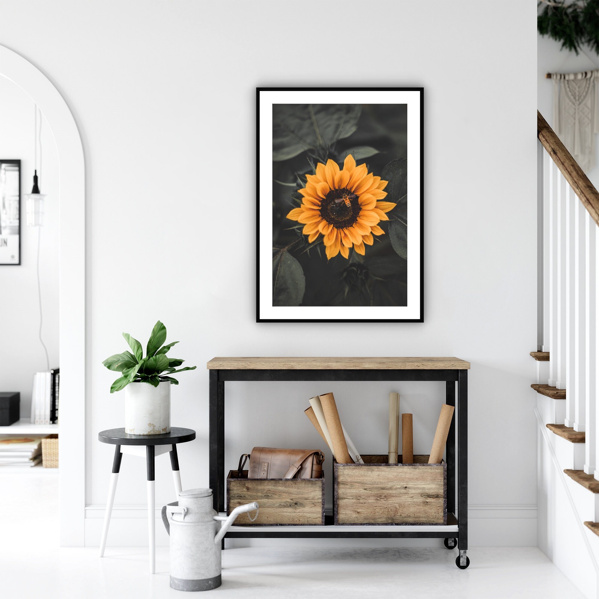 Sunflower and Bee Print Sunflower Art Poster Bee Print | Etsy