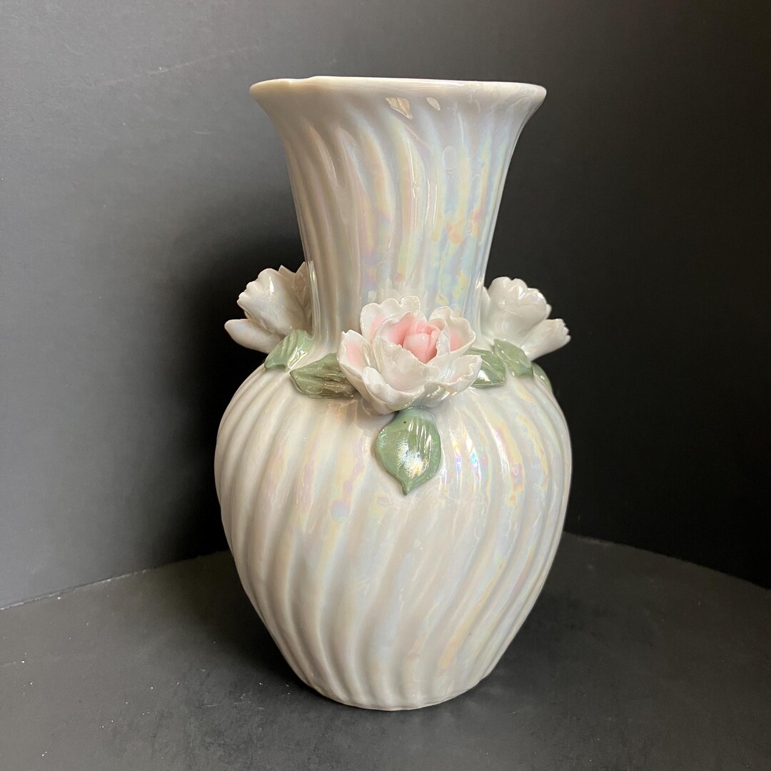 Pearl Luster Iridescent Vase With Flowers by James Alex Imports 6”H - Etsy