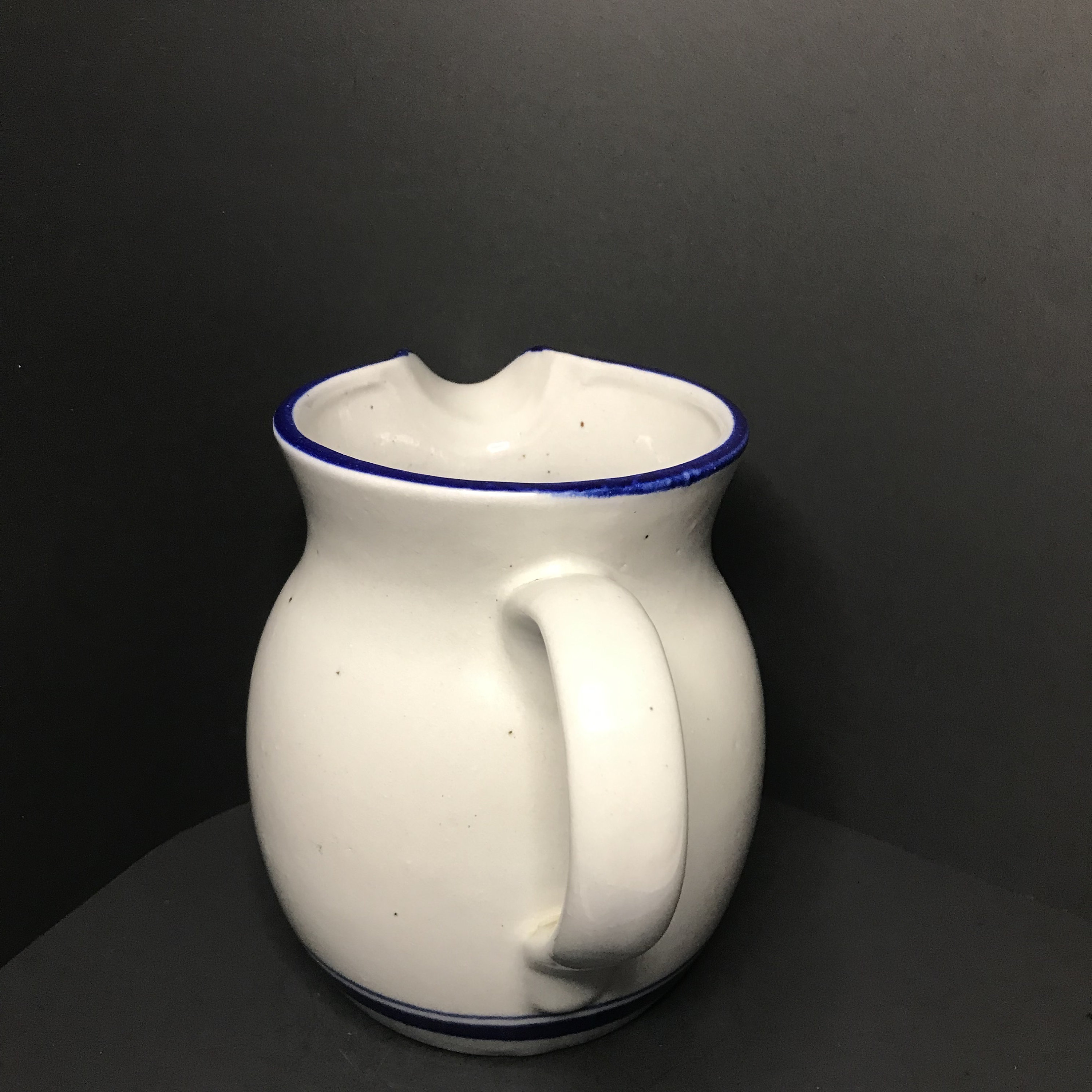 Vintage Blue Stripe Pottery Pitcher Primitive Farmhouse Decor One Quart ...