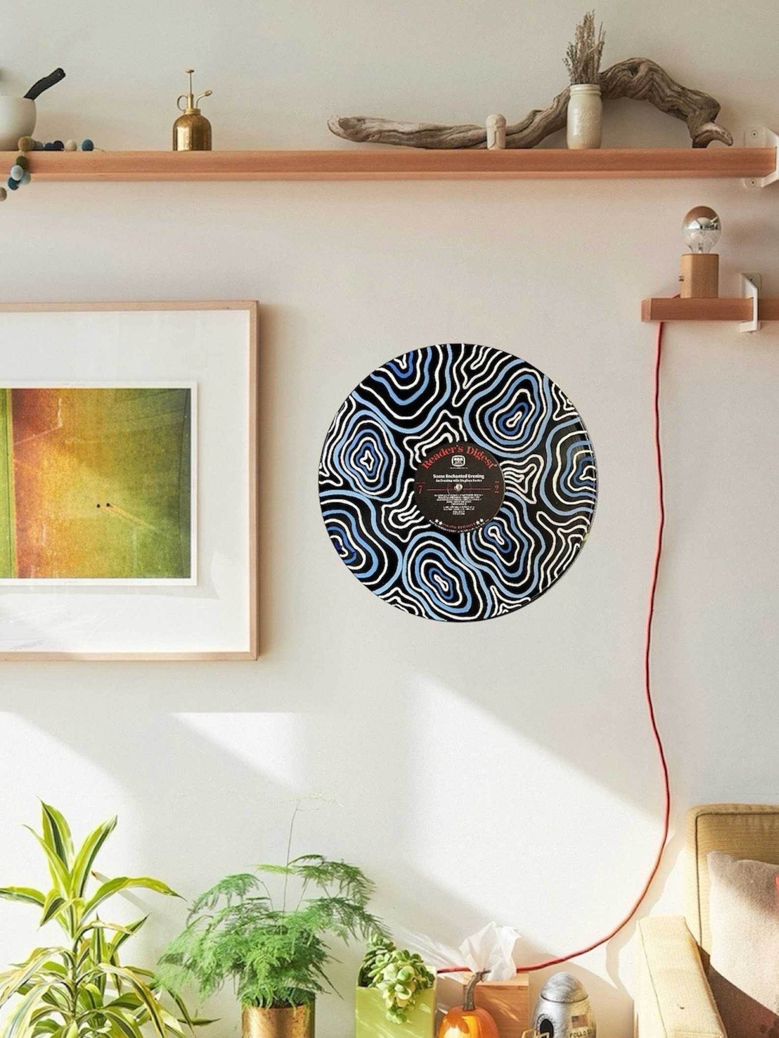 Vinyl Record Painting Wavy Monochromatic Blue Design - Etsy