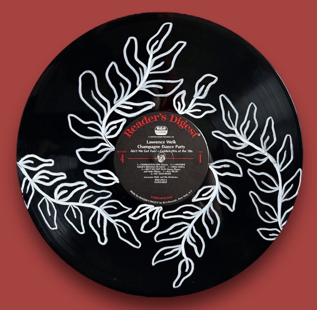 Vinyl Record Painting Simple Leaf Design - Etsy