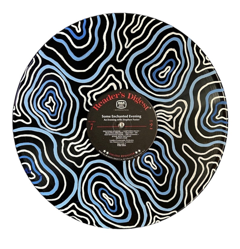Vinyl Record Painting Wavy Monochromatic Blue Design - Etsy