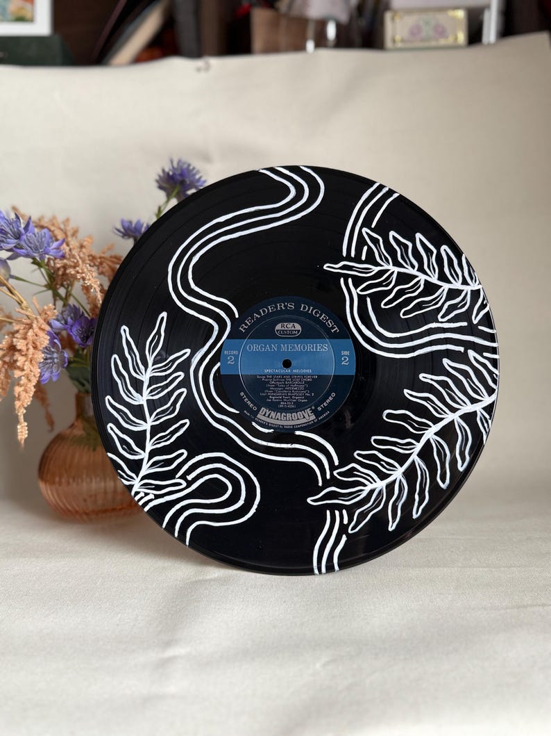 Wavy Lines and Leaf Stems on 12 Inch Vinyl Record - Etsy