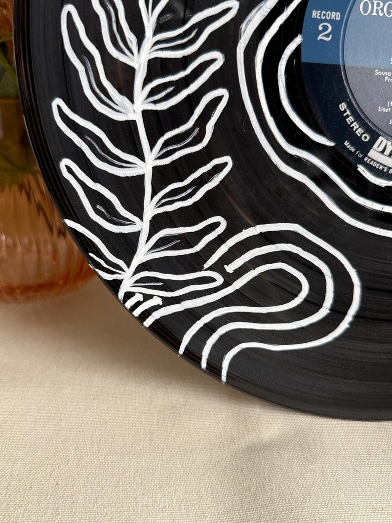 Wavy Lines and Leaf Stems on 12 Inch Vinyl Record - Etsy