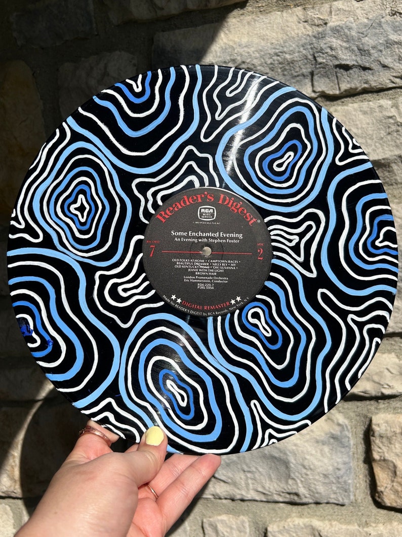 Vinyl Record Painting Wavy Monochromatic Blue Design - Etsy
