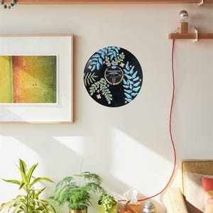 Painted Vinyl Record With Beading Detail Flowers and Leaf Stems - Etsy