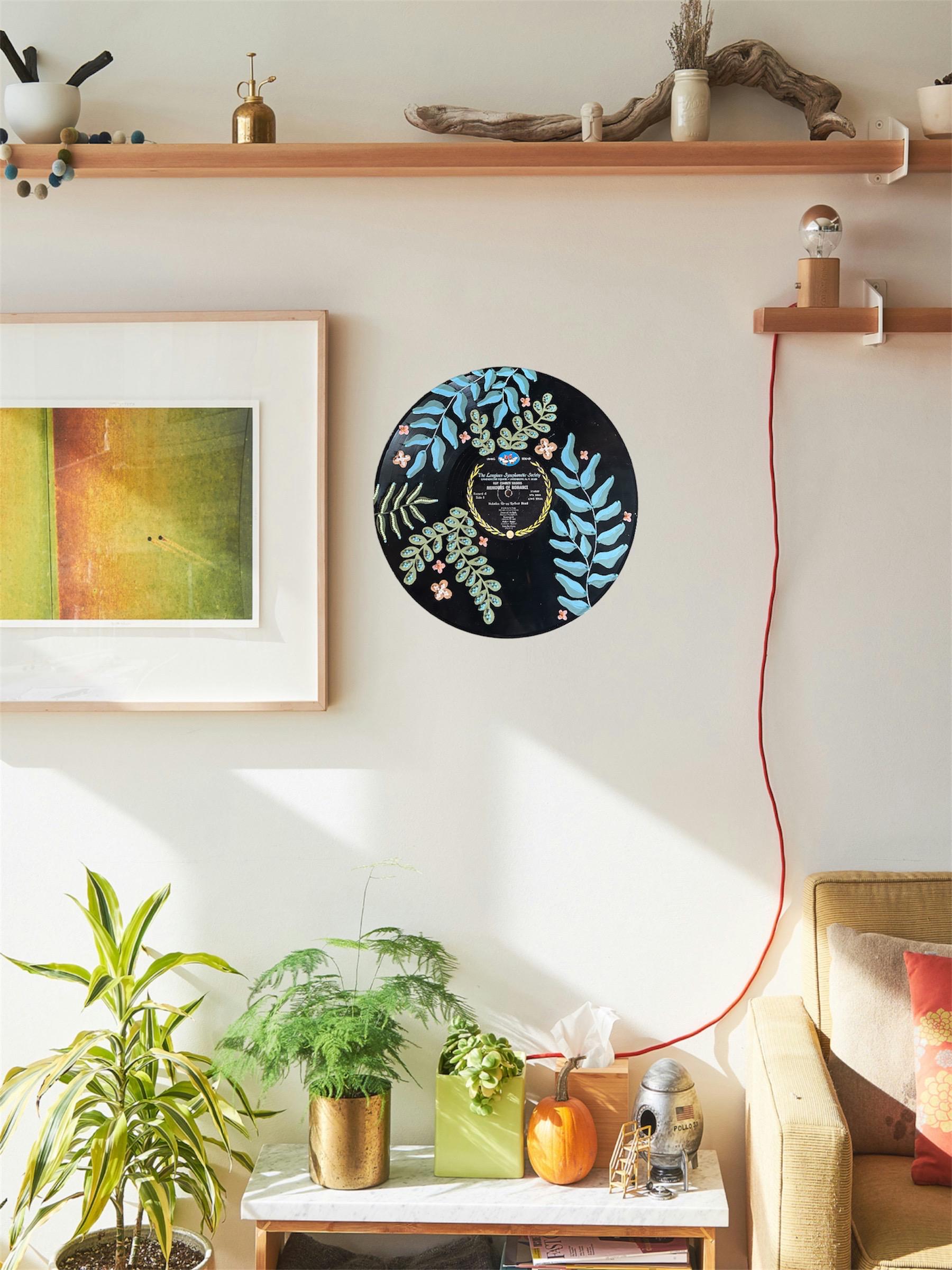 Painted Vinyl Record With Beading Detail Flowers and Leaf Stems - Etsy