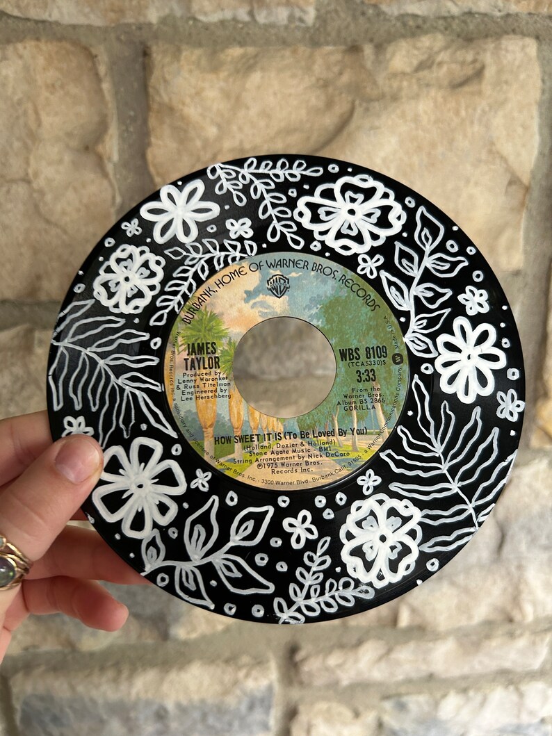 Mini Vinyl Record White Floral Painting - Etsy