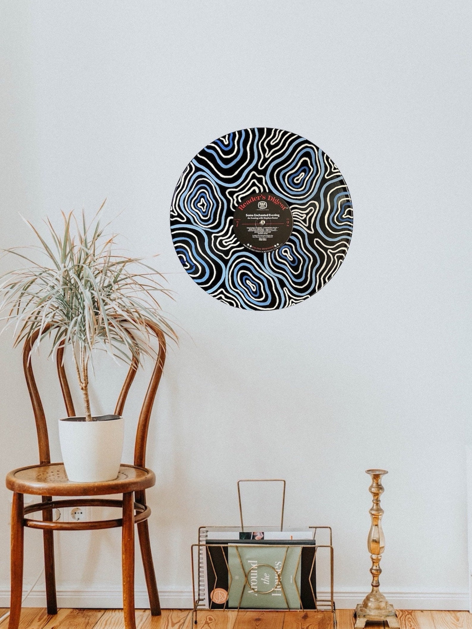 Vinyl Record Painting Wavy Monochromatic Blue Design - Etsy