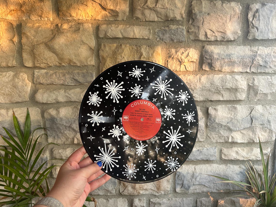 Painted Vinyl Record Retro Stars and Spots - Etsy