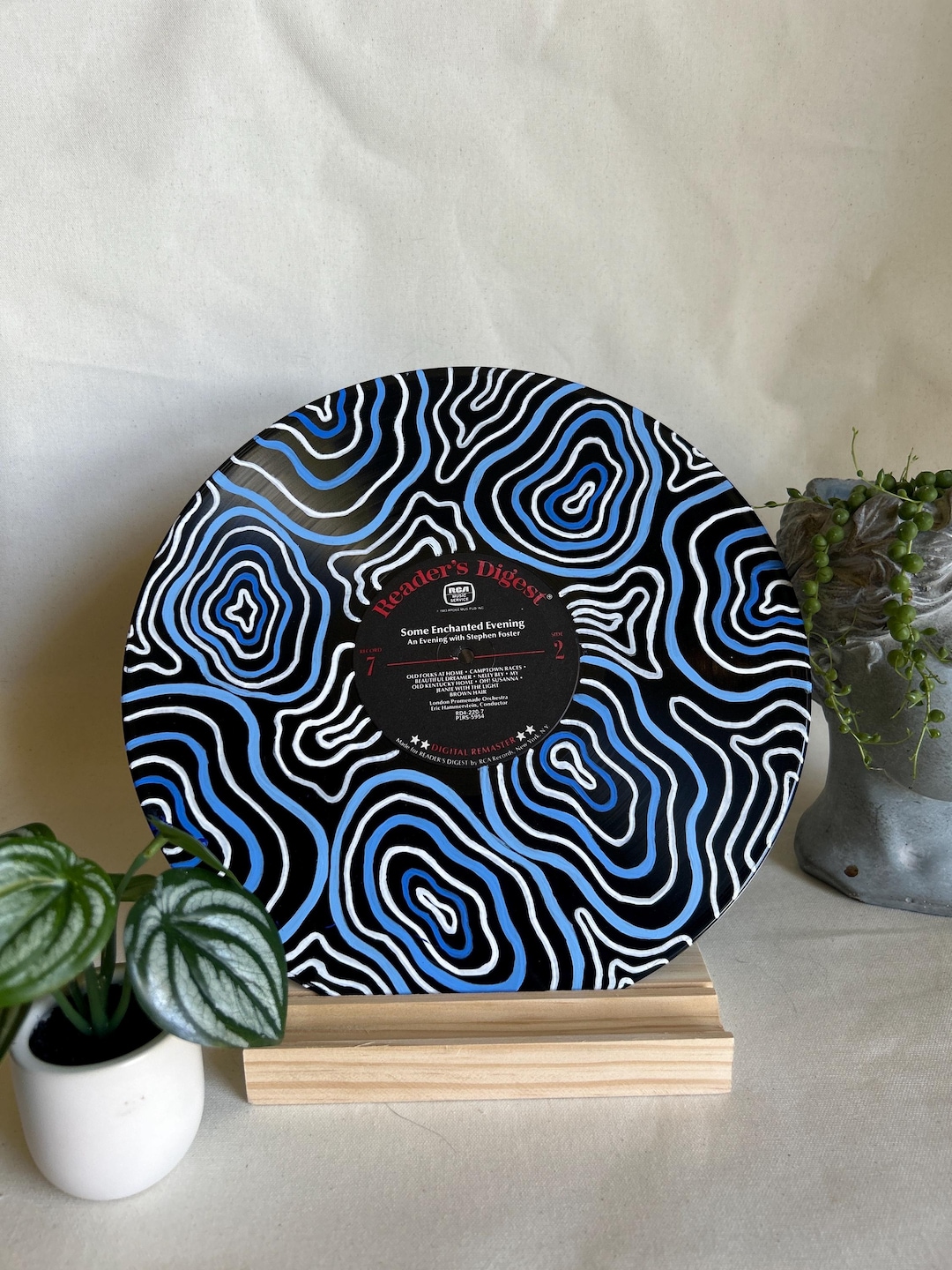 Vinyl Record Painting Wavy Monochromatic Blue Design - Etsy