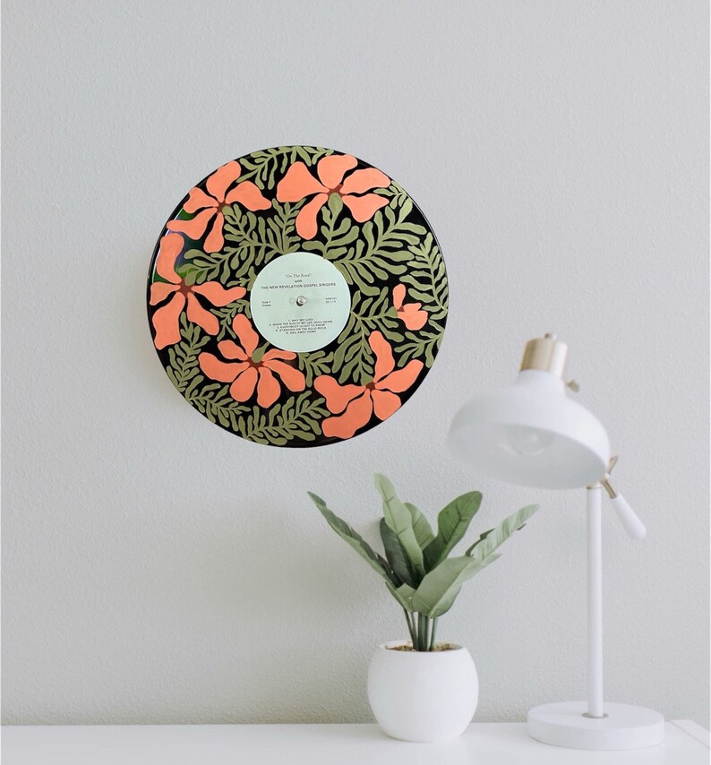 Vinyl Record Painting Pink Floral and Greenery - Etsy