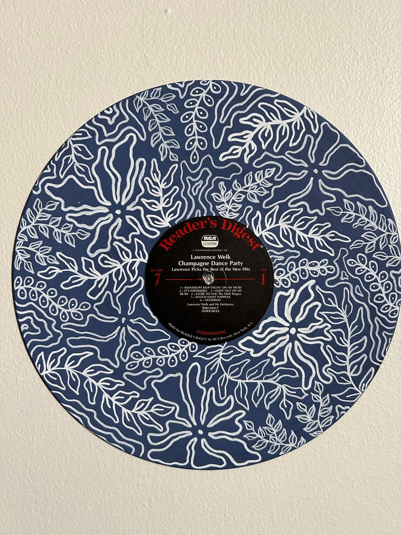 Vinyl Record Painting Purple With White Florals and Leaves - Etsy