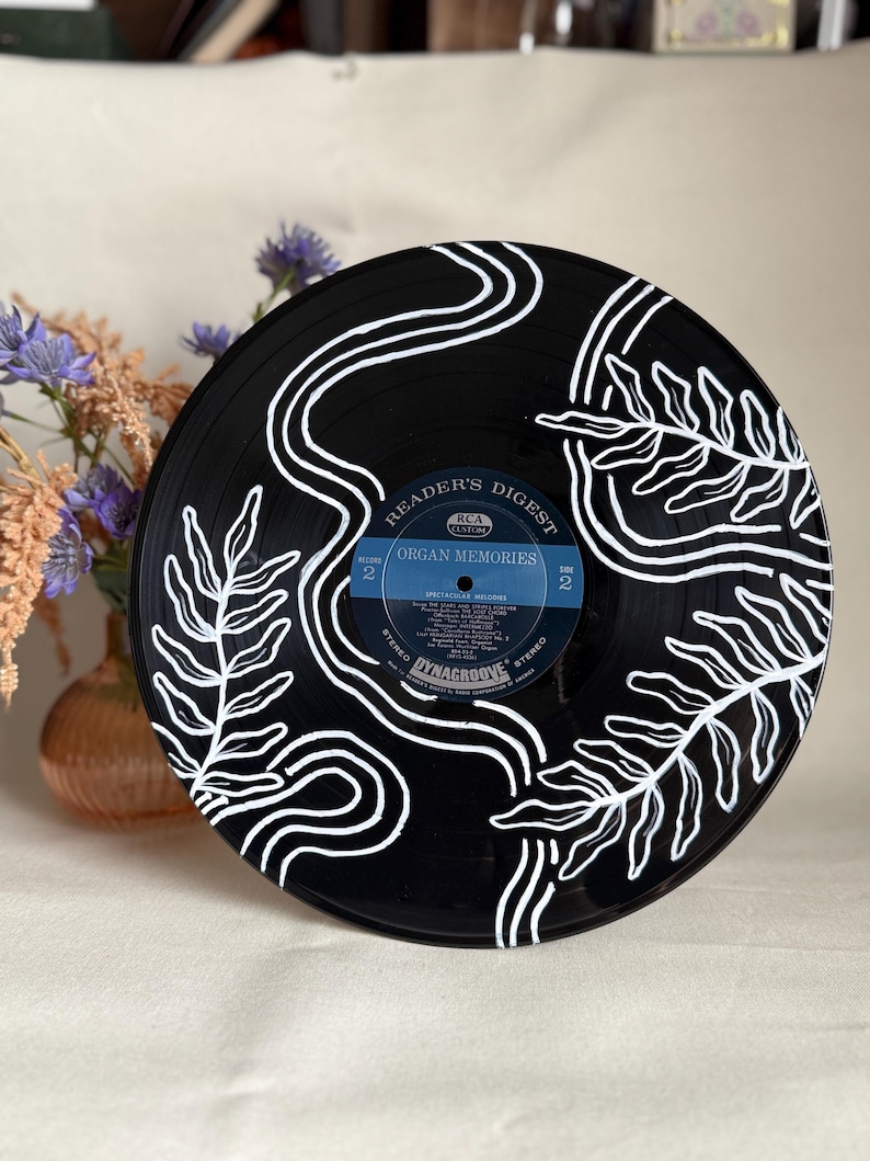 Wavy Lines and Leaf Stems on 12 Inch Vinyl Record - Etsy