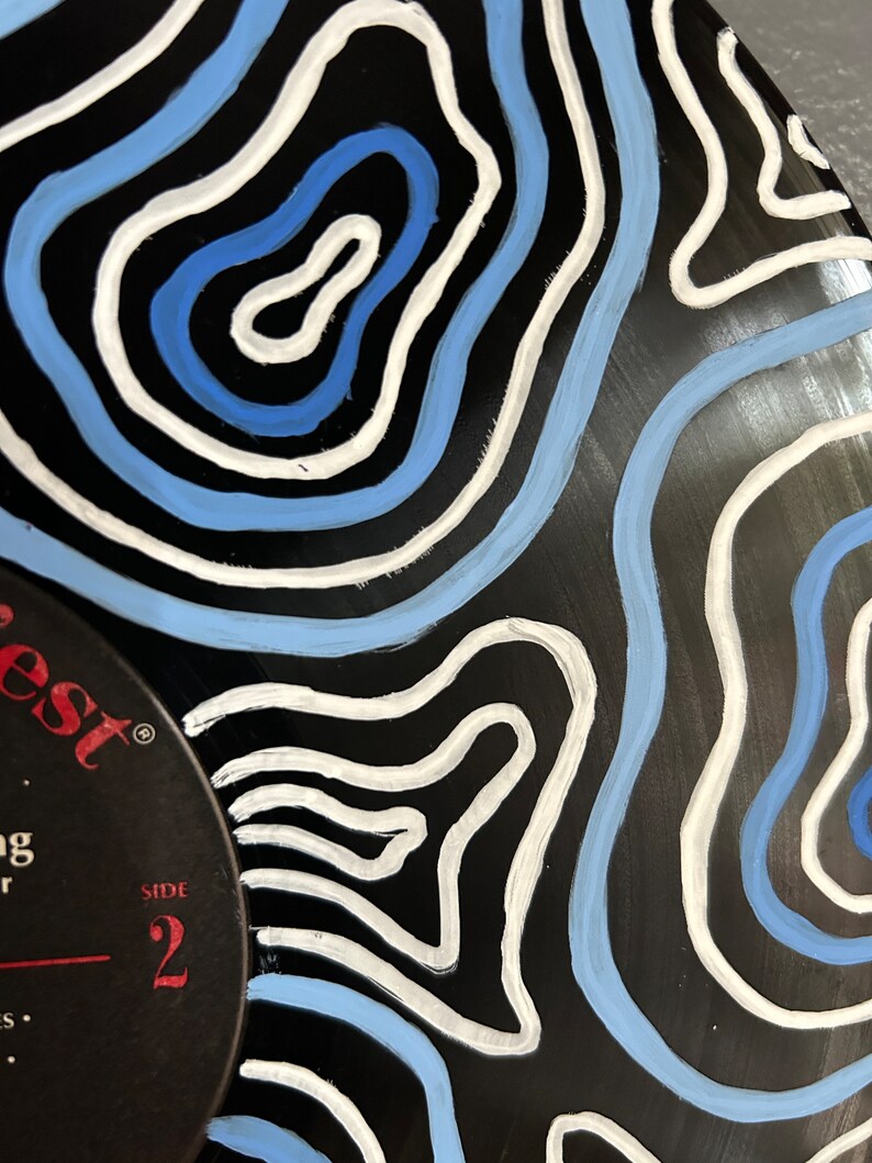 Vinyl Record Painting Wavy Monochromatic Blue Design - Etsy