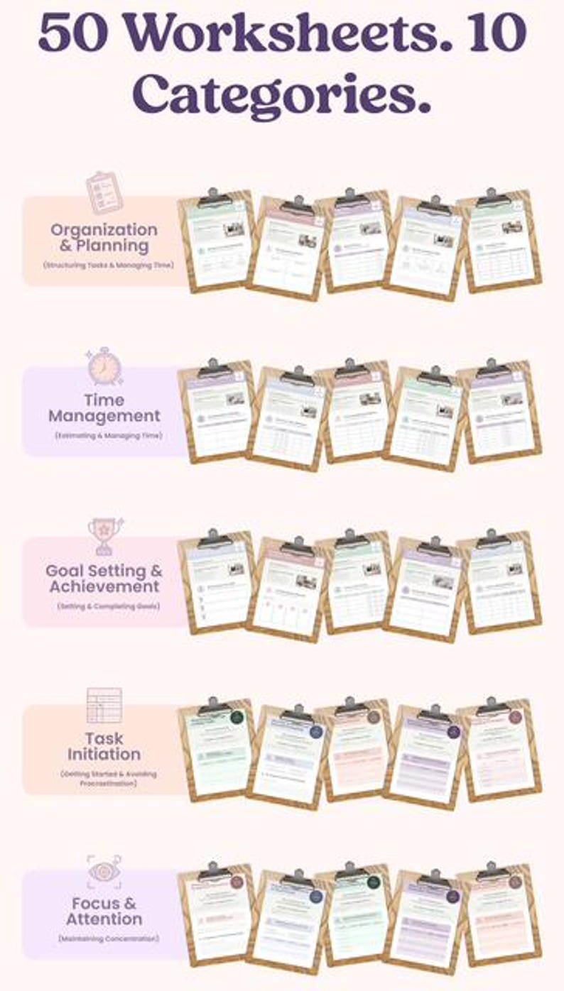 HUGE Executive Functioning Skills Worksheet Bundle – 10 Topics, 50 ...