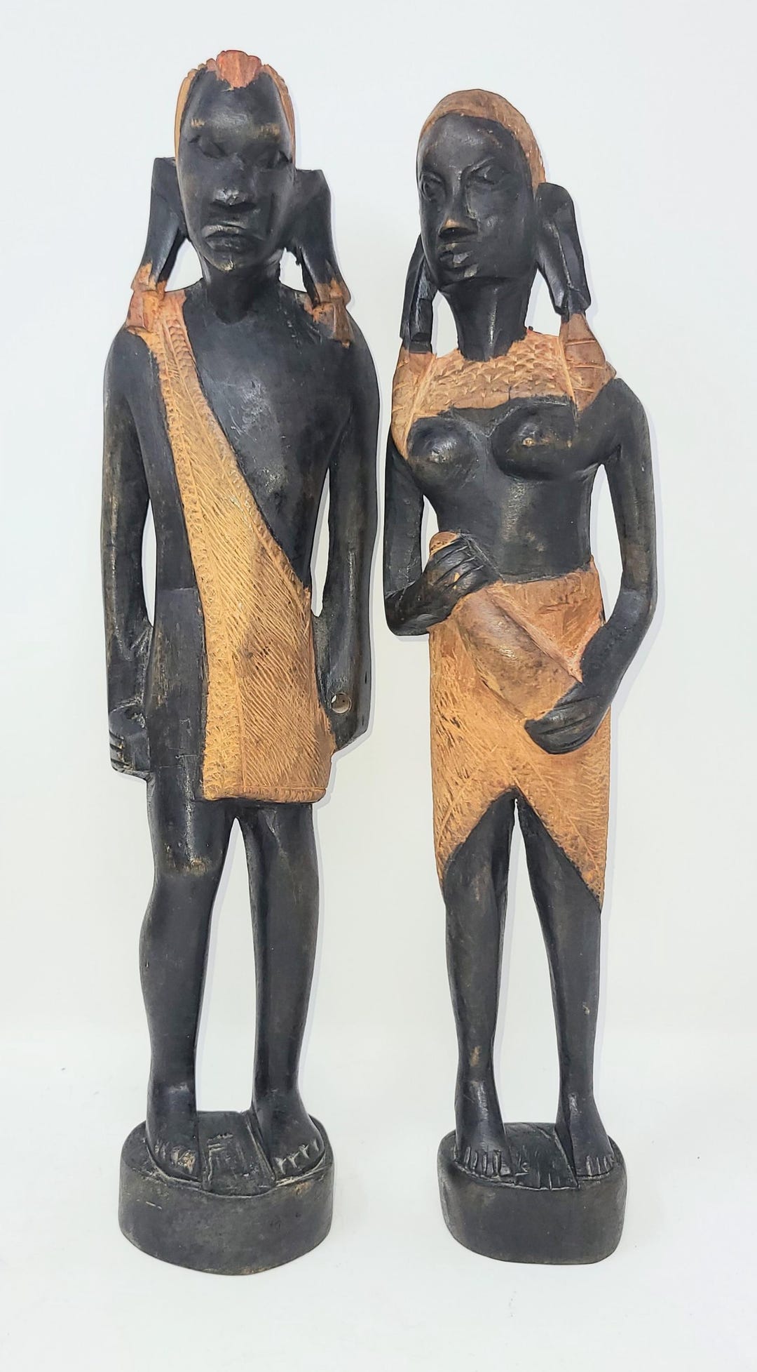Sculptures, Wood African Tribal Sculptures, Hand Carved, Man and Woman ...