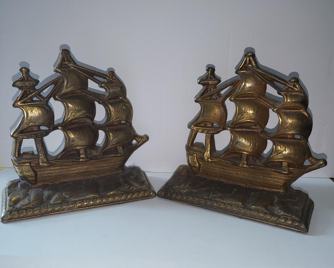 Bookends, Brass Ship Bookends - Etsy