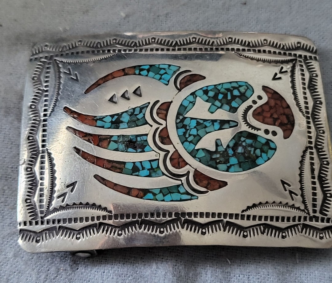 Buckle, Wilson Carol Begay Belt Buckle, Sterling, Turquoise and Coral ...