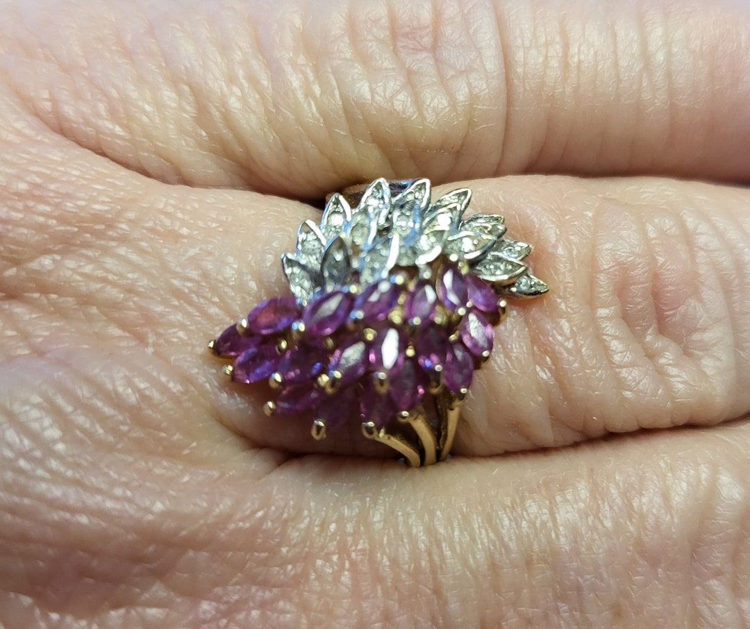 Jewelry, Ring, 10K Gold Cocktail Ring With Rubies and Diamonds, 10K, 4 ...