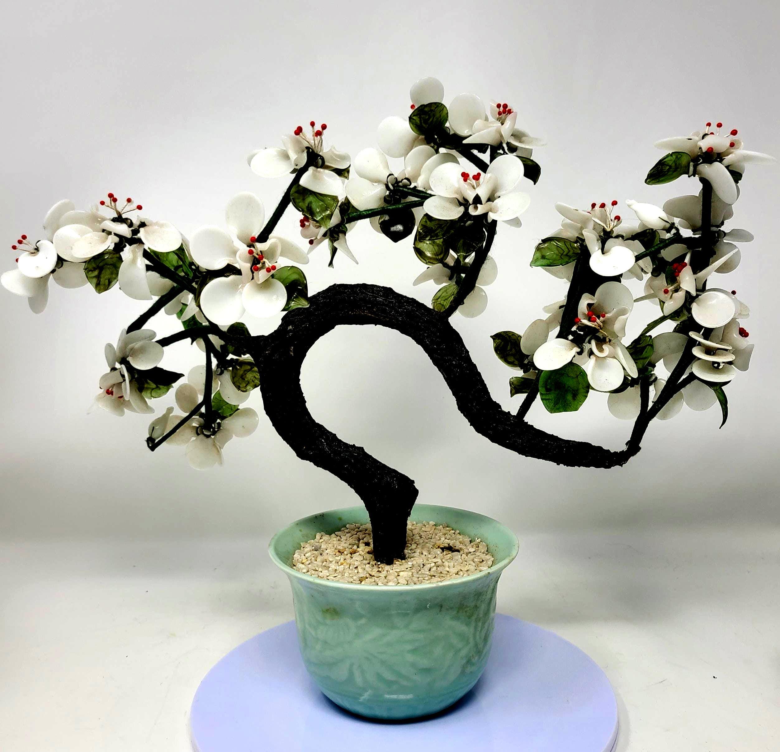 Tree, Chinese Cherry Blossom Glass Stone Flower Bonsai Tree - Etsy