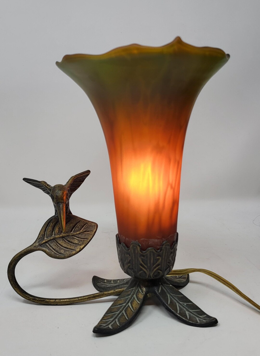 Lamp, Tulip and Brass Hummingbird Lamp, Tiffany Style - Etsy