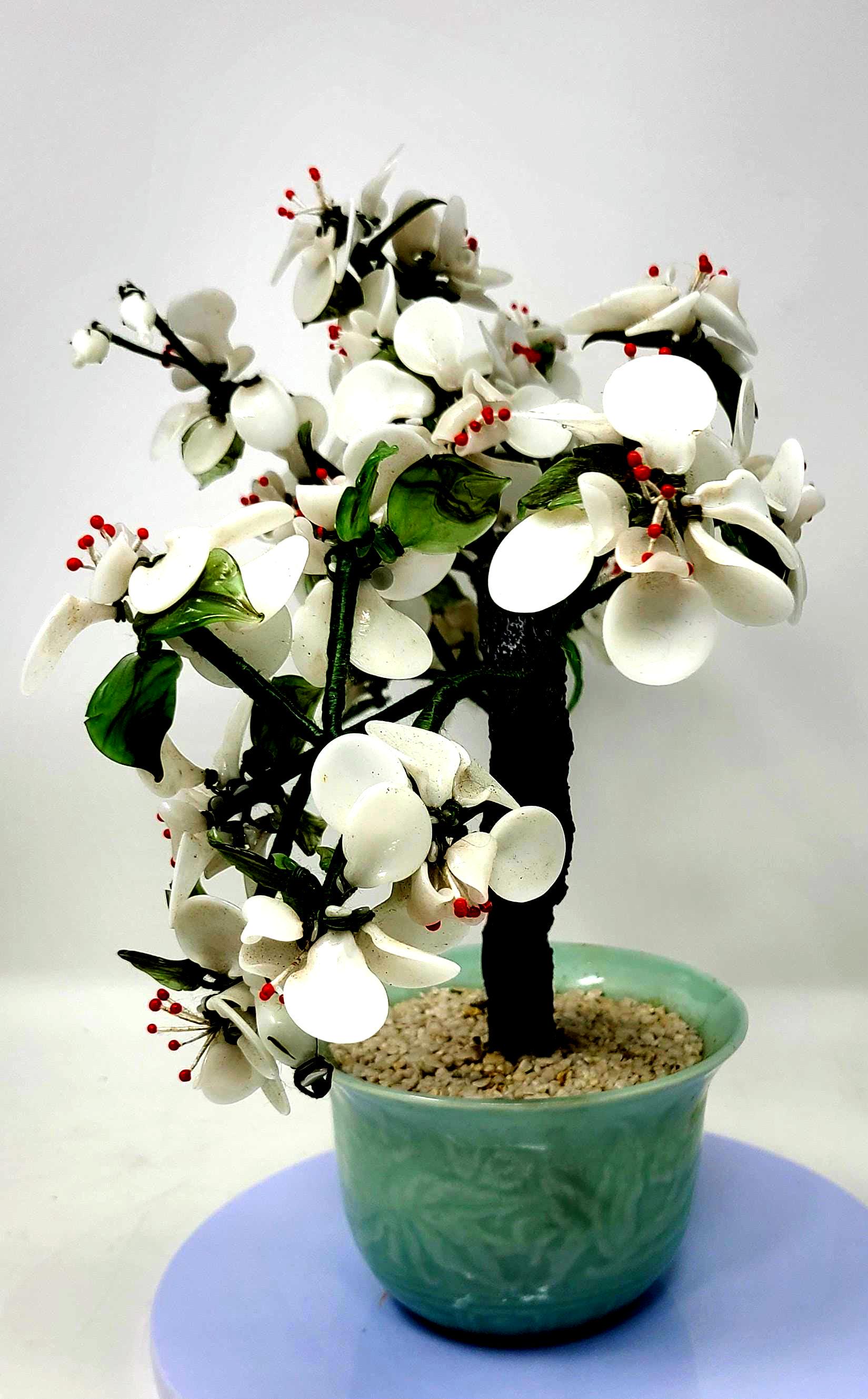 Tree, Chinese Cherry Blossom Glass Stone Flower Bonsai Tree - Etsy