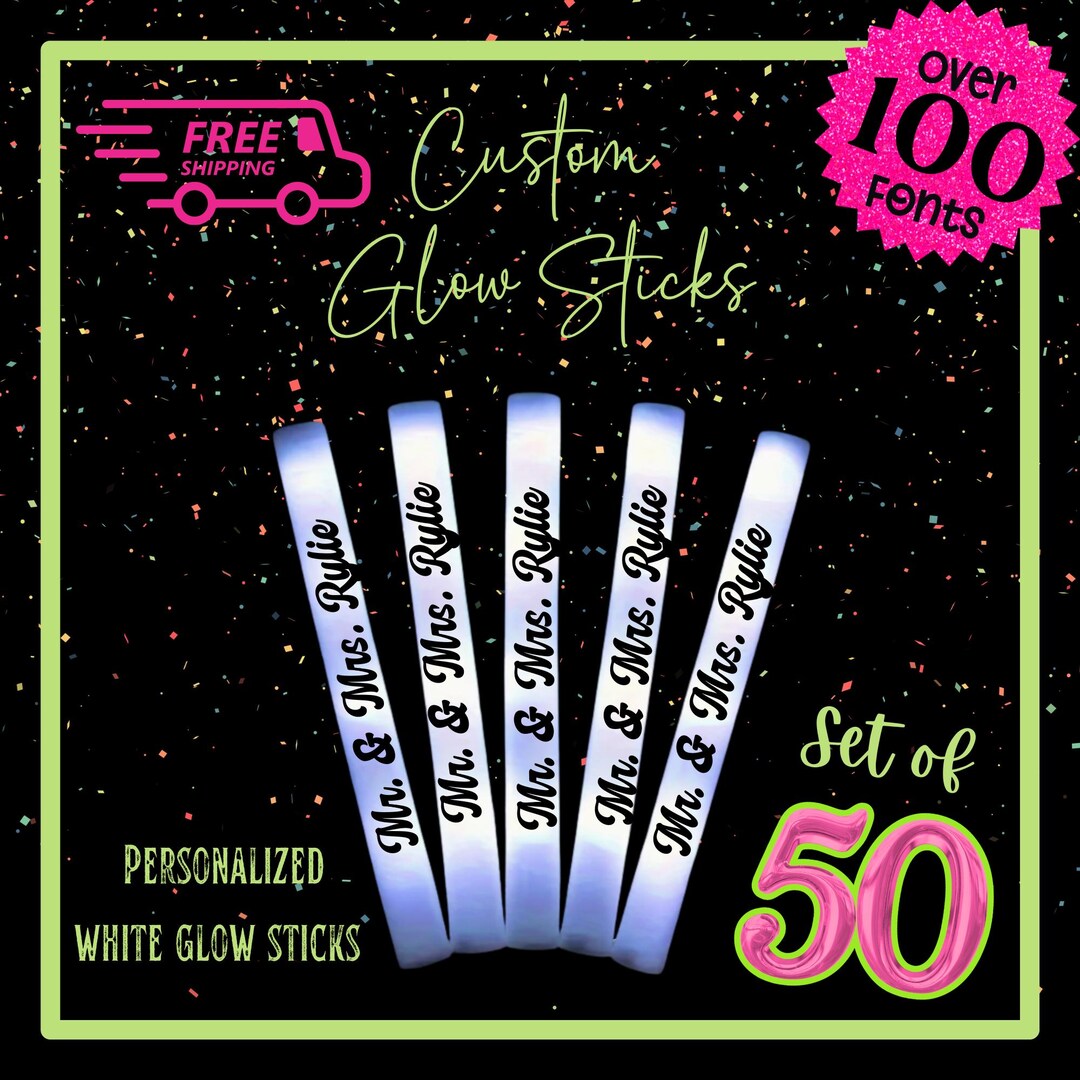 50 Custom Glow Sticks Personalized LED Light Sticks, for Parties ...