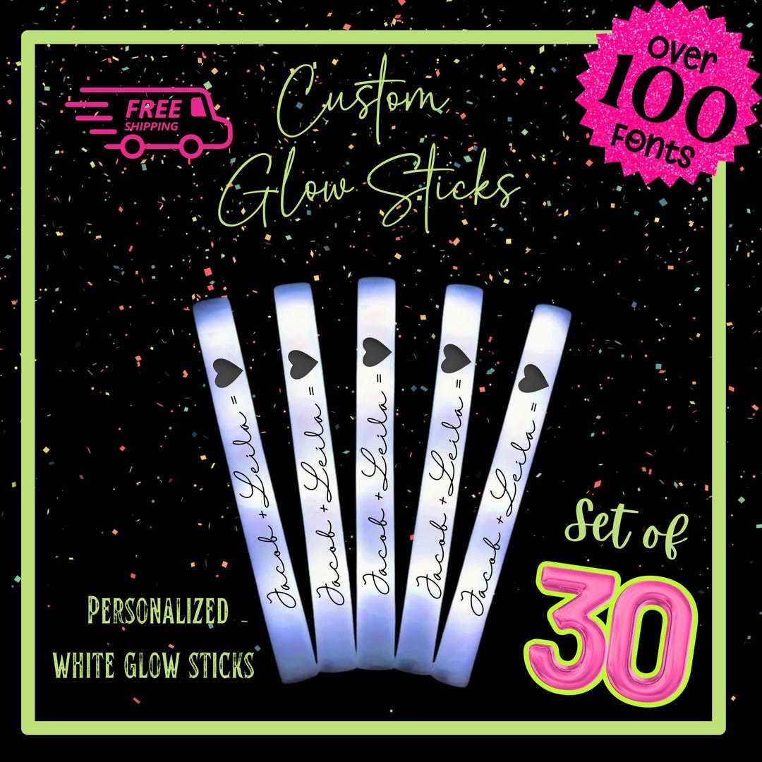 30 Custom Glow Sticks Personalized LED Light Sticks, for Parties ...