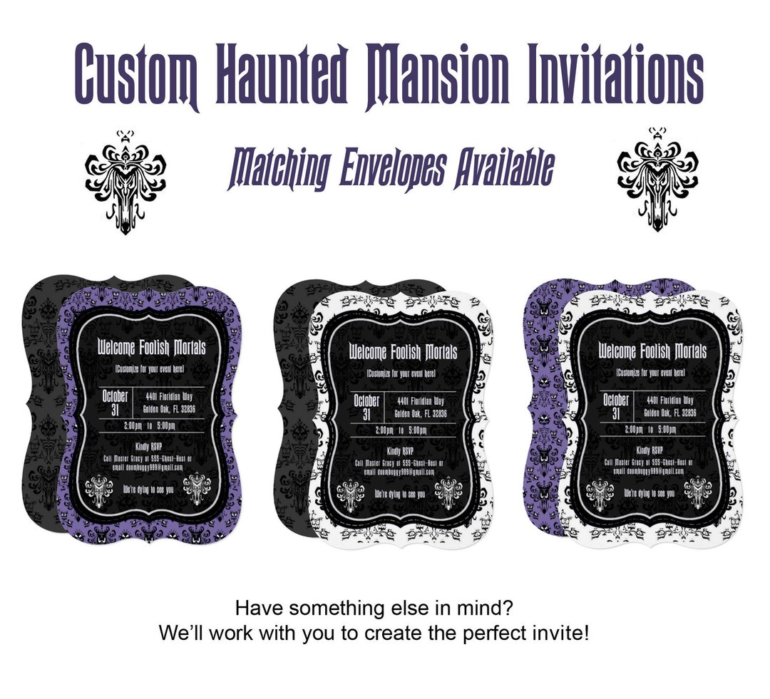 Printed DISNEY'S HAUNTED MANSION Wedding / Party Invitations Fully ...