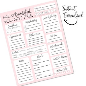 Printable Hello Beautiful Daily Planner | Daily Time Organizer | Water ...