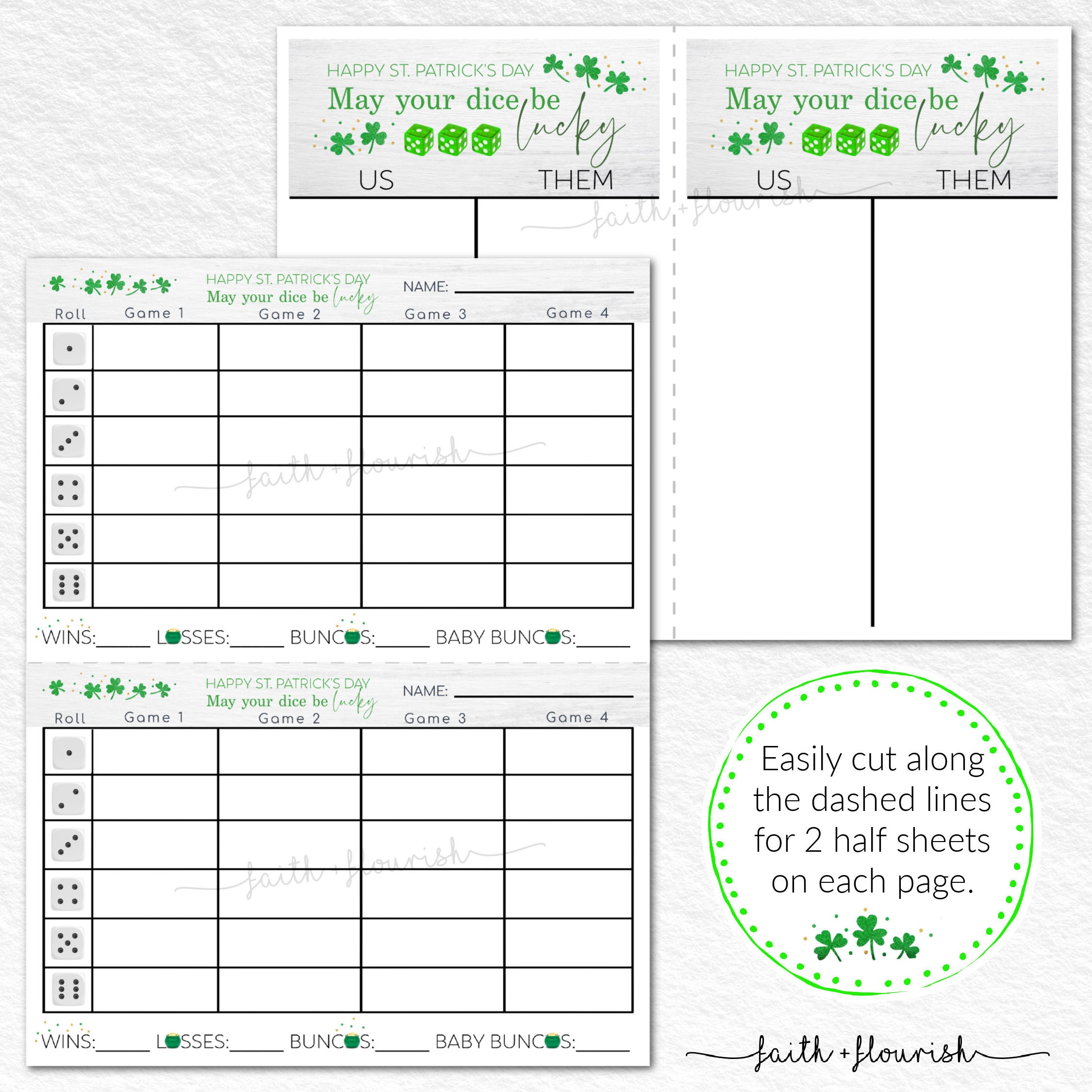 Printable Saint Patrick's Day Bunco Set | Score Cards, Tally Sheets ...