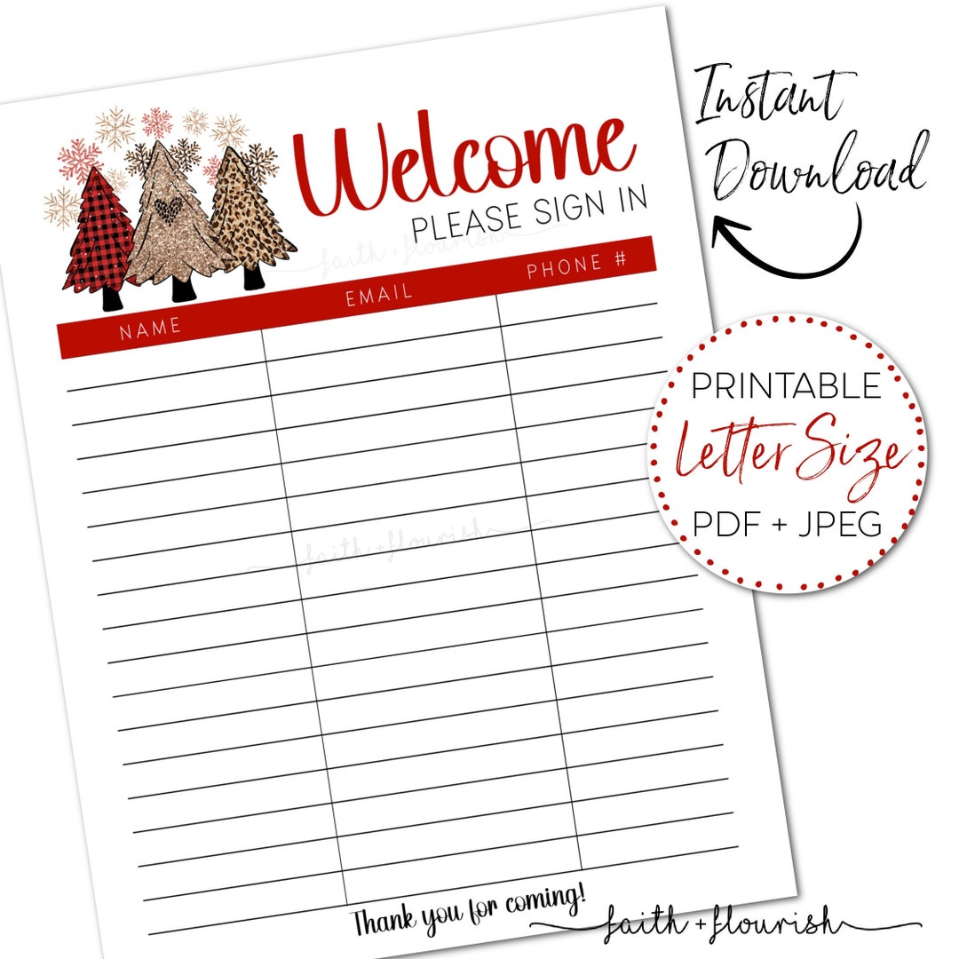 Printable Girly Christmas Tree Sign in Sheet, Small Business Sign in ...