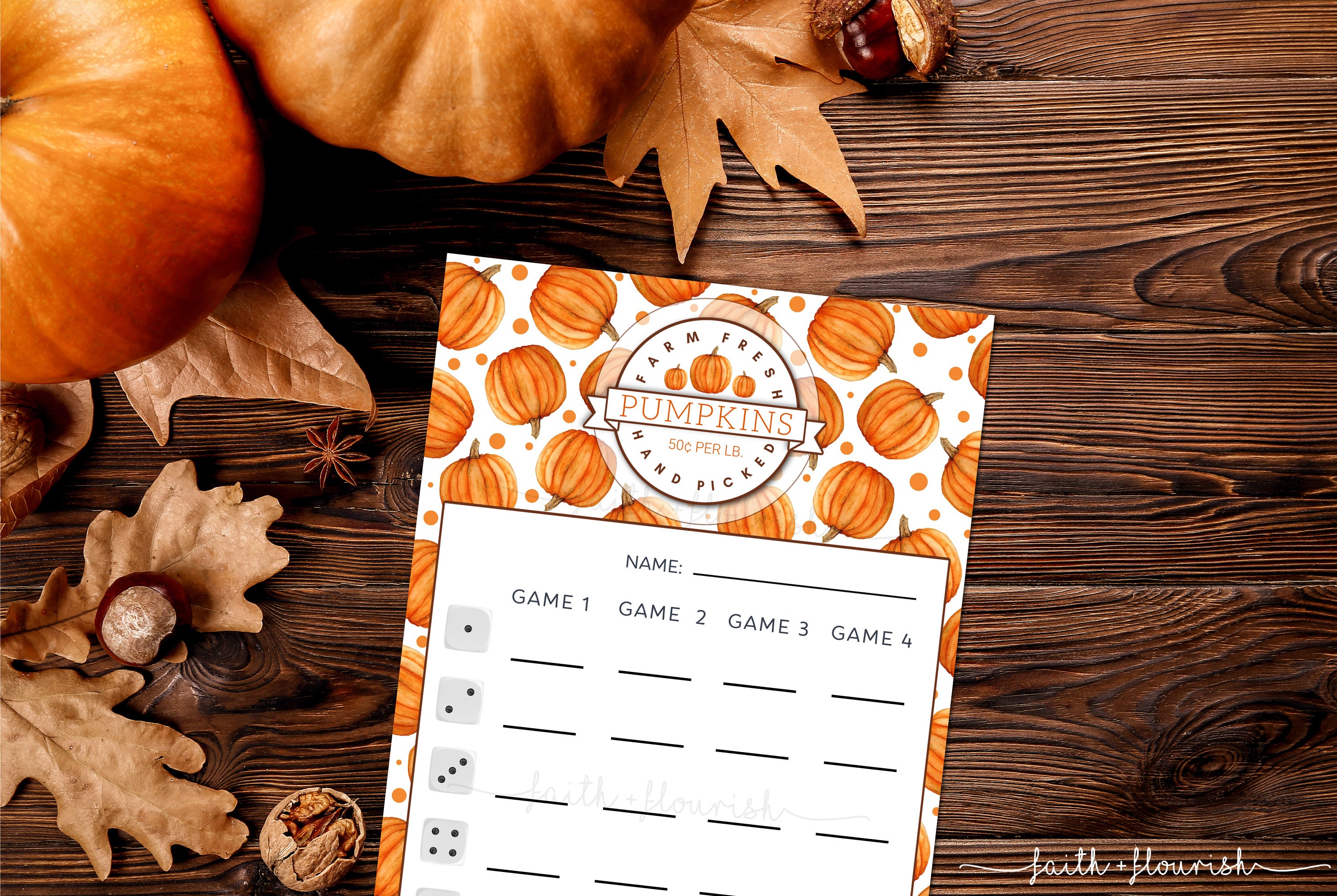 Printable Farm Fresh Pumpkins Bunco Score Card Sheet, Fall and Autumn ...
