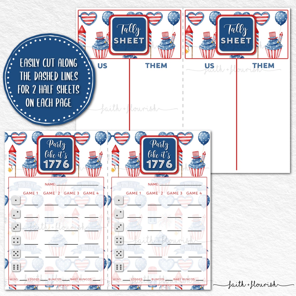 Printable 1776 Themed Bunco Bundle Set, 4th of July Bunco, Patriotic ...