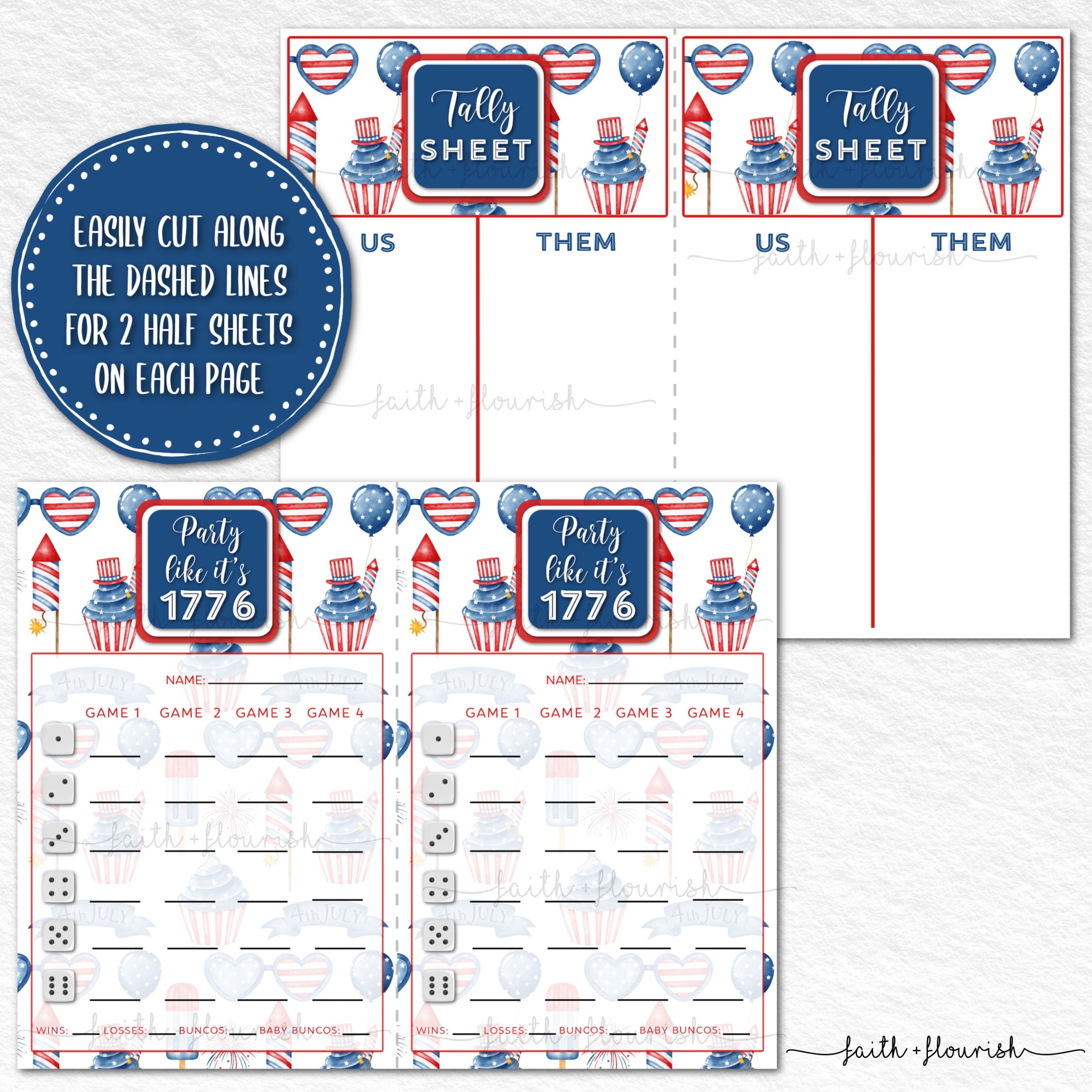 Printable 1776 Themed Bunco Bundle Set, 4th of July Bunco, Patriotic ...