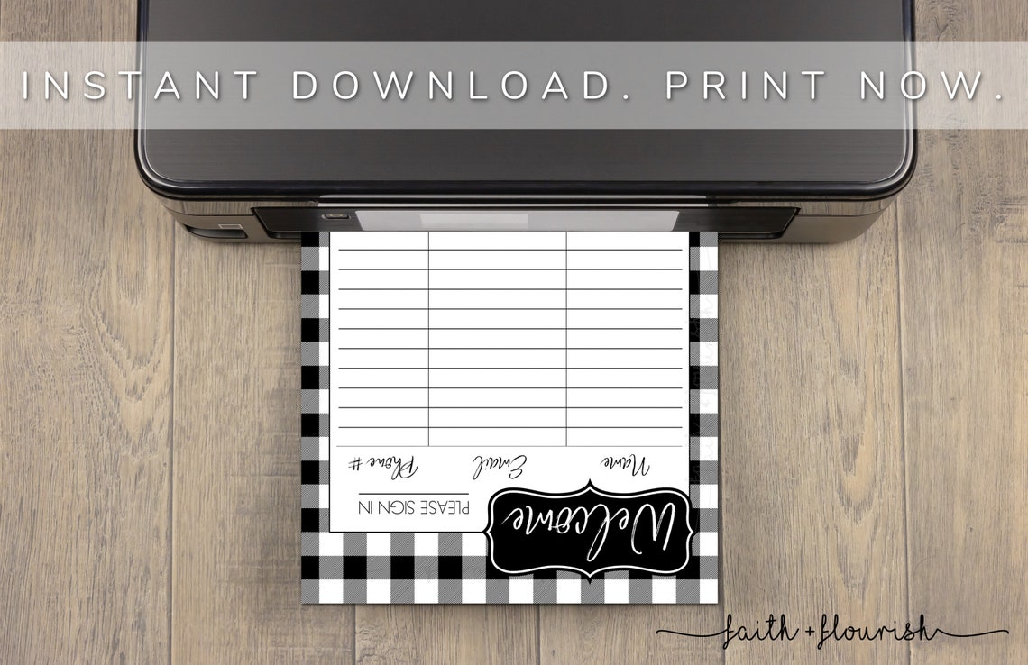 Printable Buffalo Check Sign in Sheet Black and White Sign in - Etsy