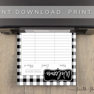 Printable Buffalo Check Sign in Sheet, Black and White Sign in Sheet ...