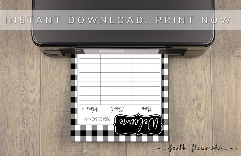 Printable Buffalo Check Sign in Sheet, Black and White Sign in Sheet ...