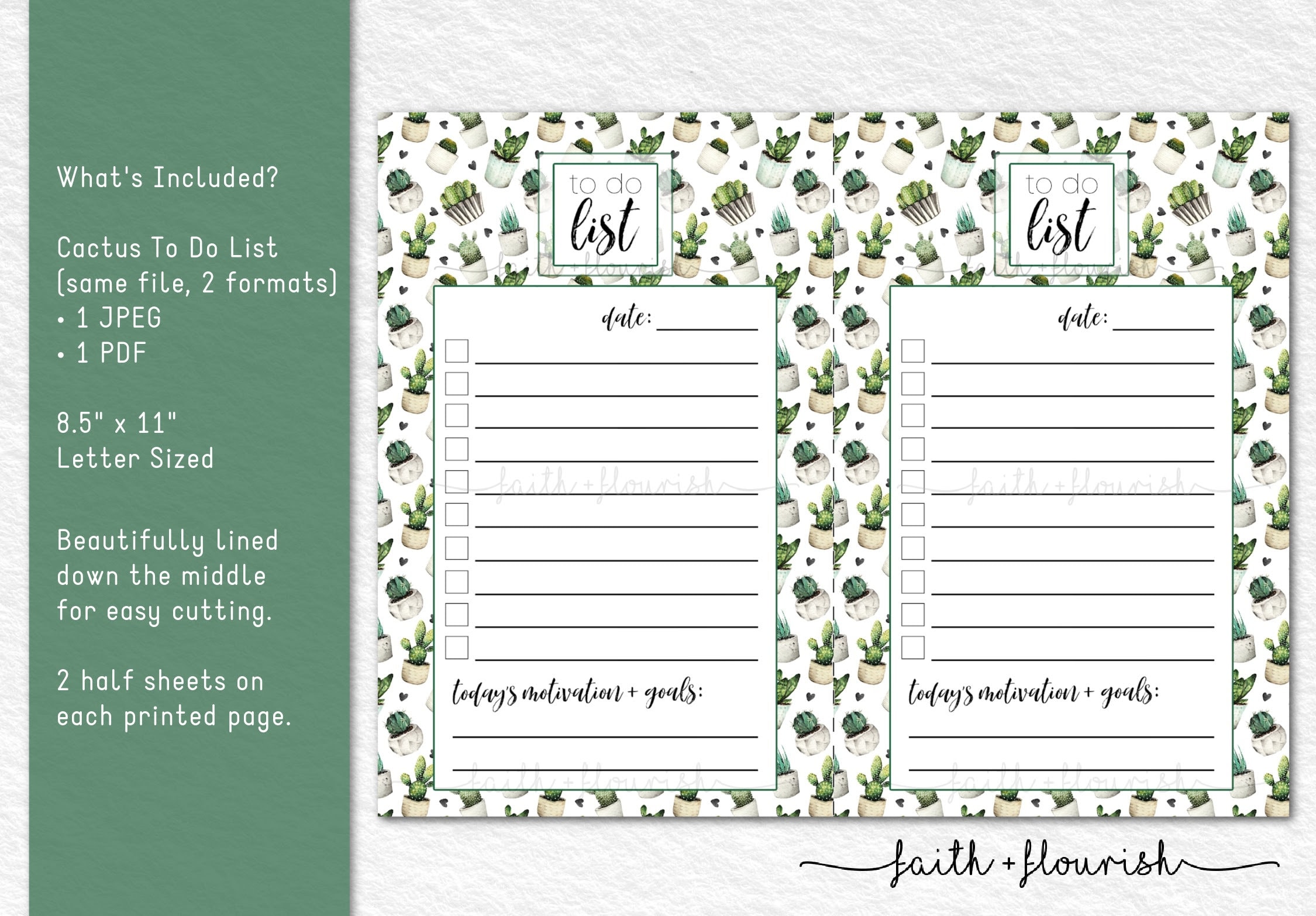 Printable Cactus to Do List Sheet, Daily Home Office Business Organizer ...
