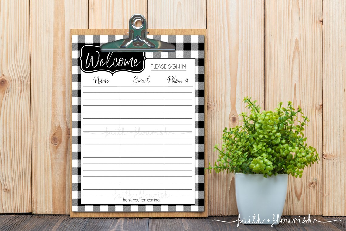 Buffalo Check Sign in Sheet, Modern Business Printable (PDF + JPEG) - Etsy