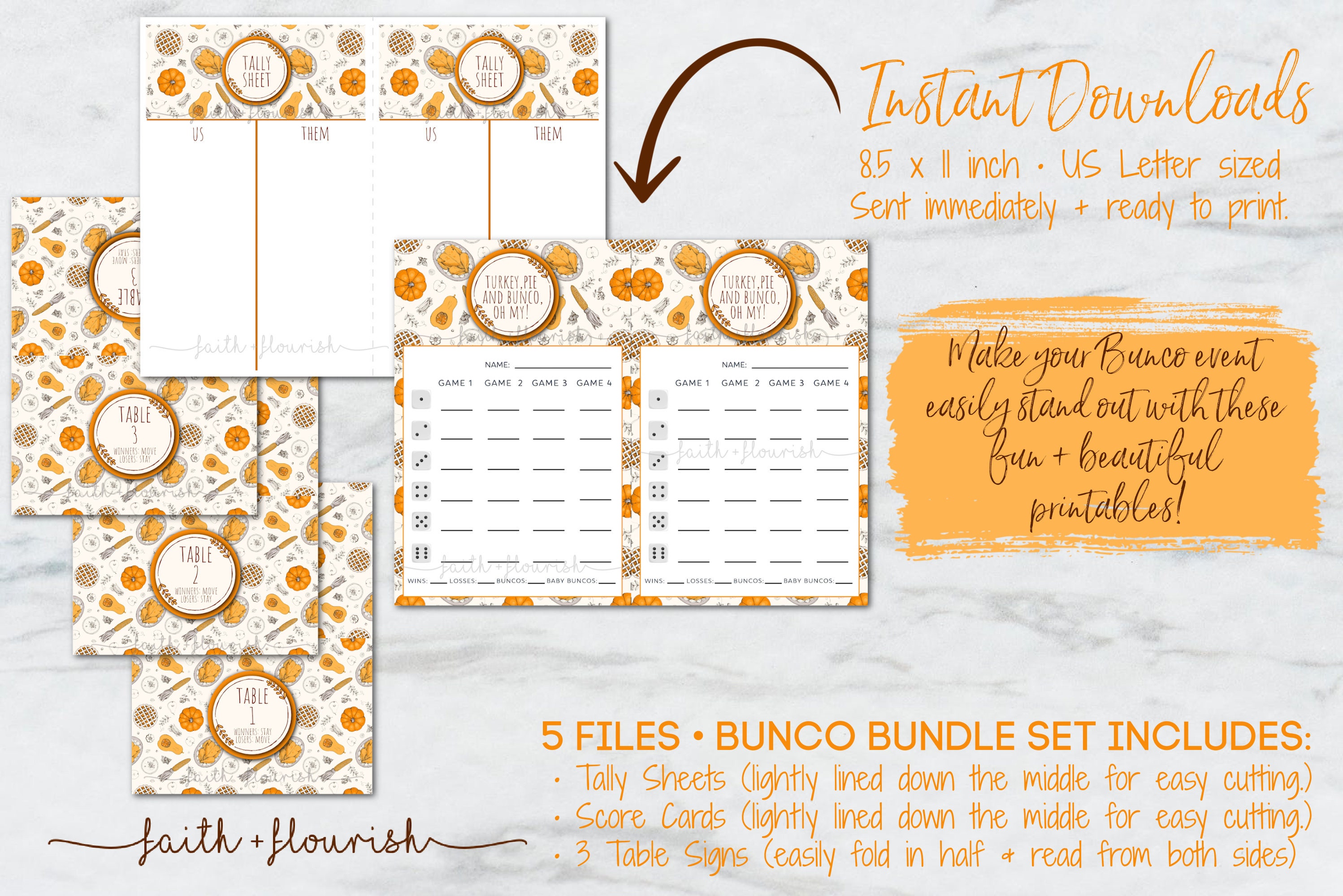 Printable Thanksgiving Bunco Bundle Set Turkey Pumpkin Pie - Etsy