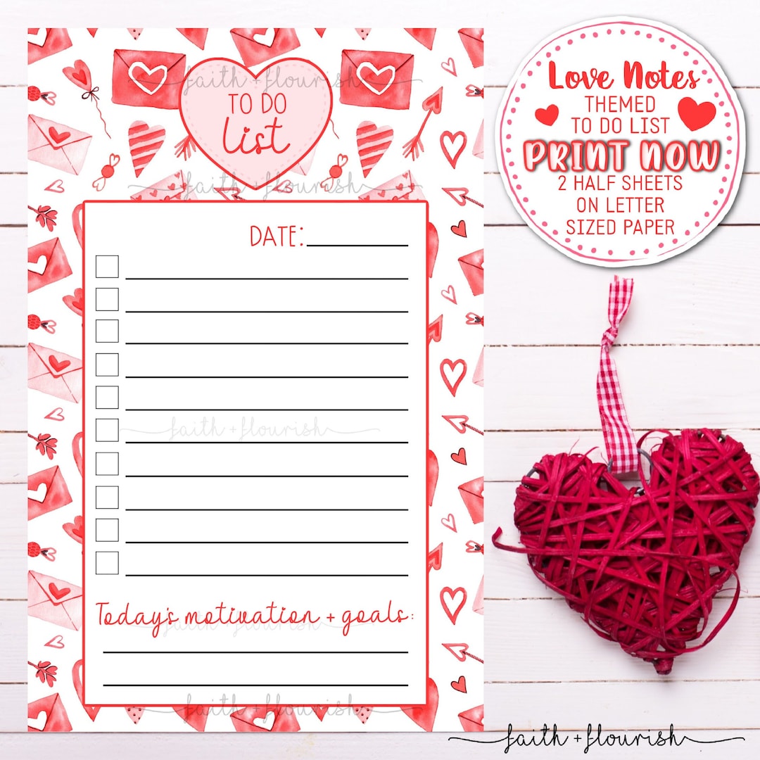 Printable To-do List, Love Task Planner & Gift Checklist, Instant ...