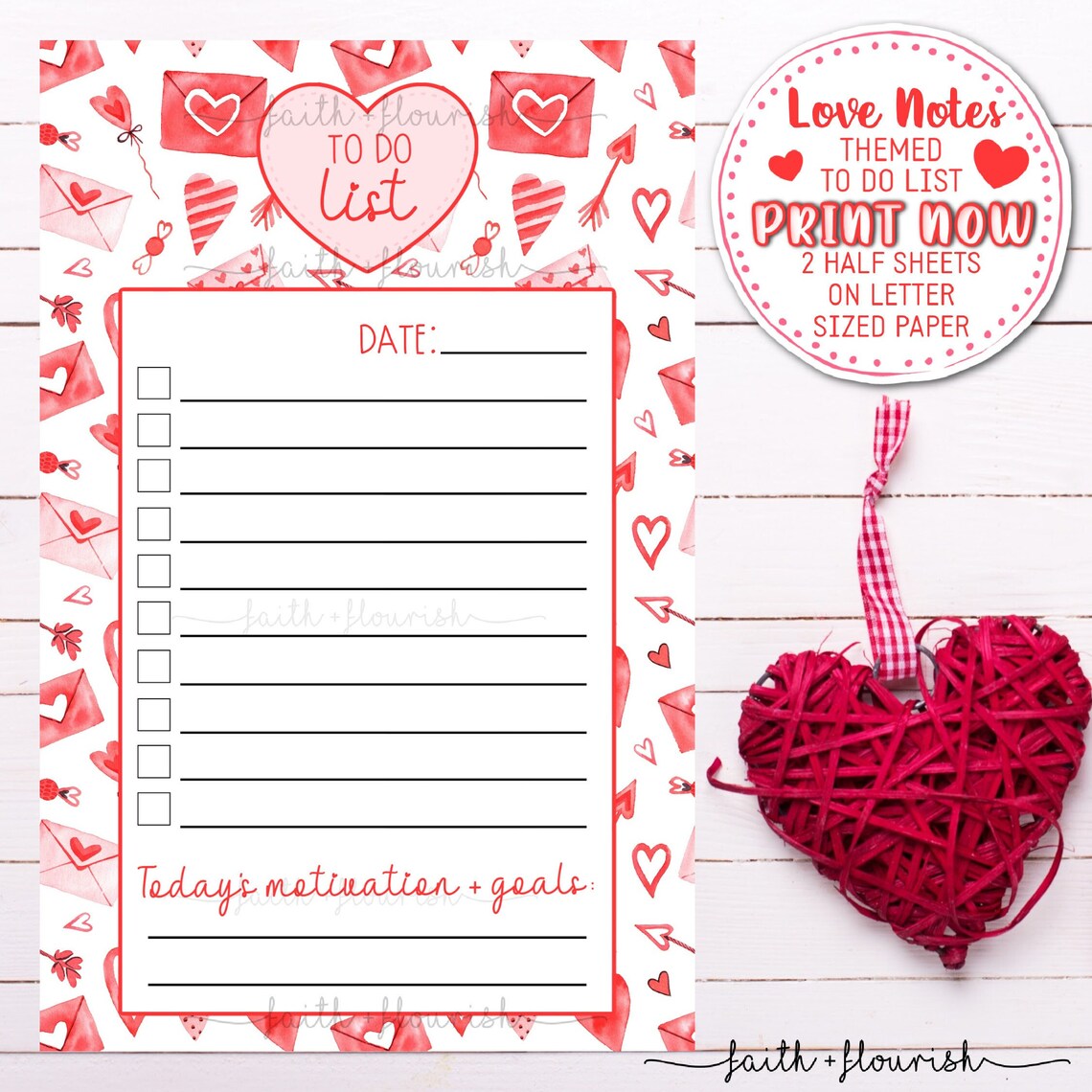 Printable To-do List, Love Task Planner & Gift Checklist, Instant ...