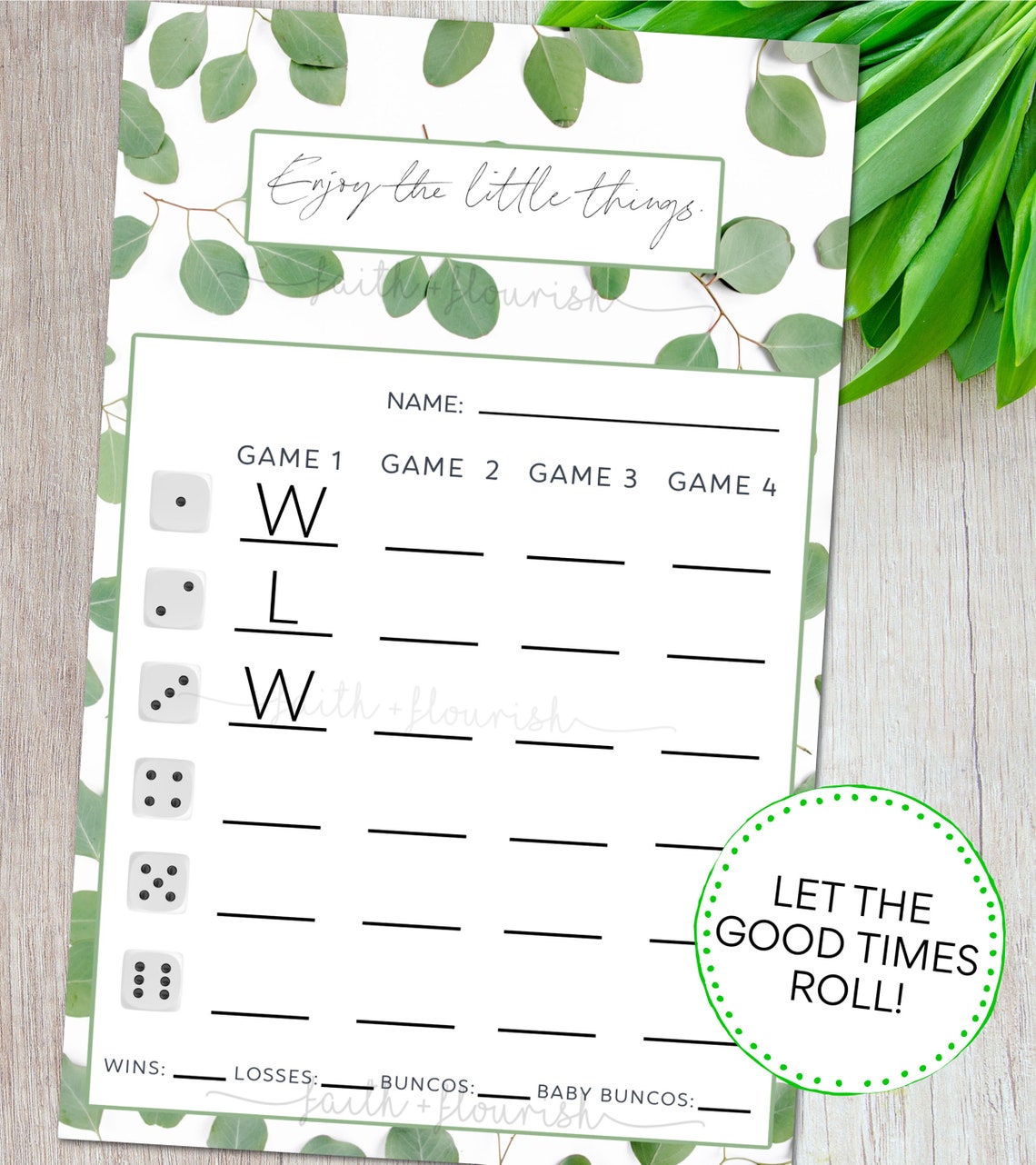 Printable Eucalyptus Plant Bunco Score Card Minimalist Bunco - Etsy