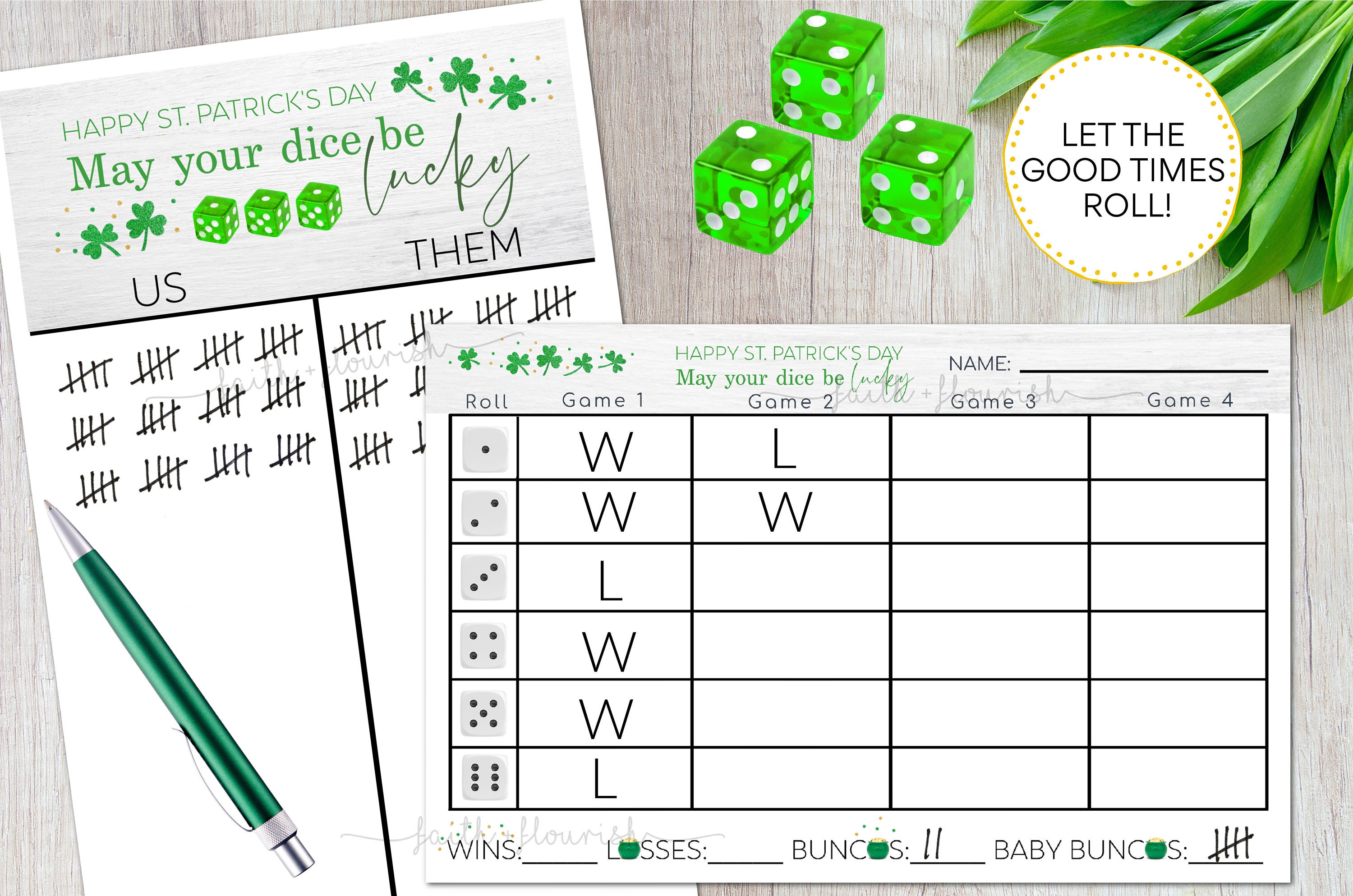 Printable Saint Patrick's Day Bunco Set | Score Cards, Tally Sheets ...