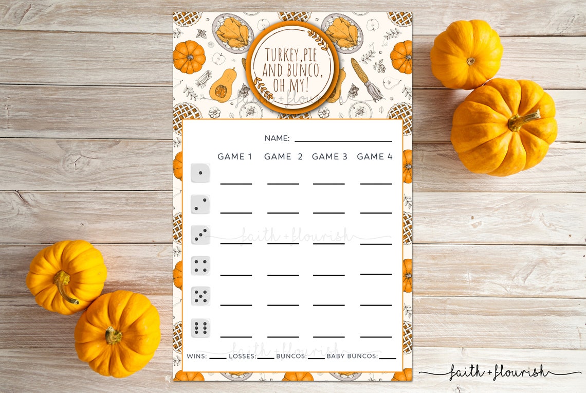 Printable Thanksgiving Bunco Score Card Sheet, Fall October and ...