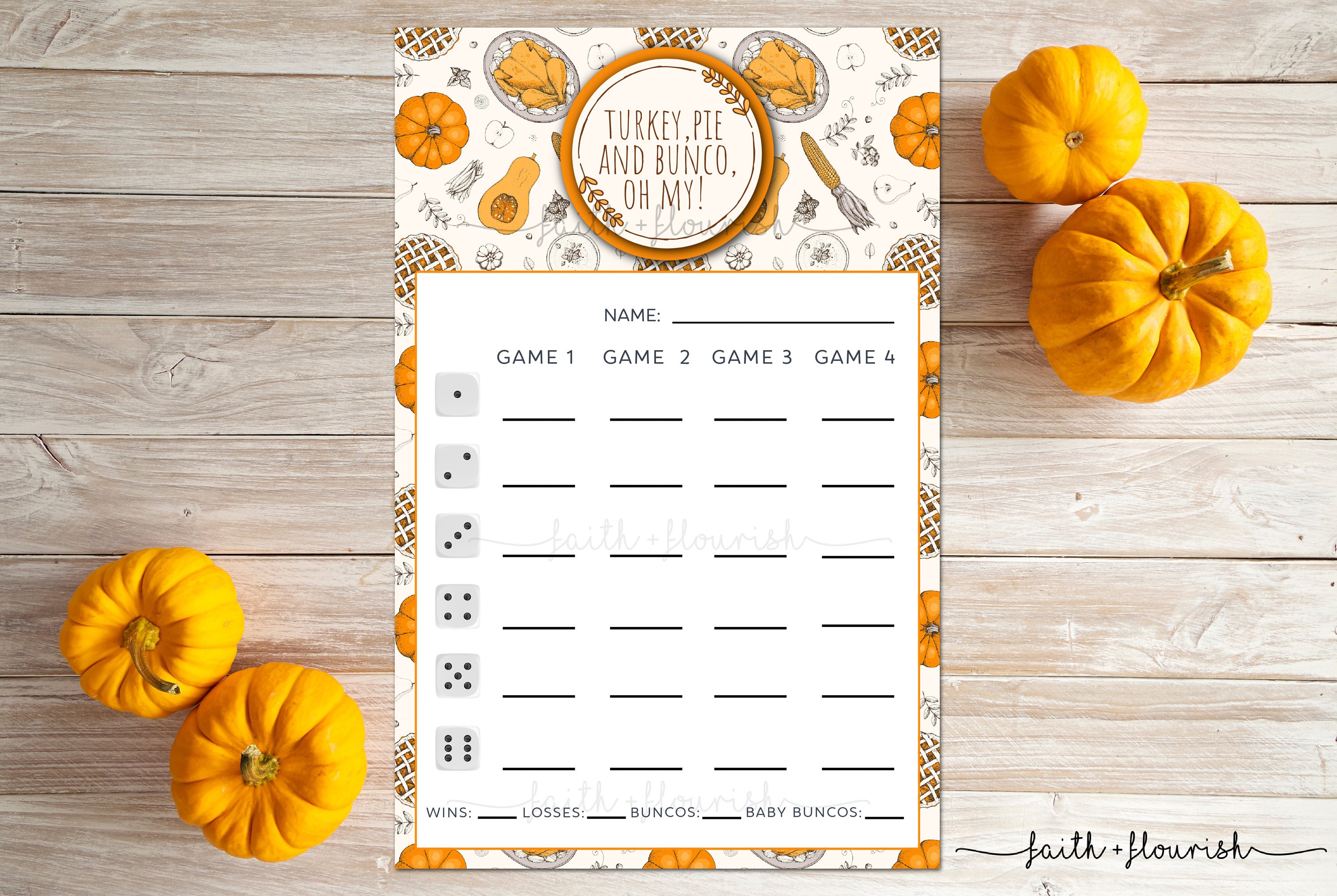 Printable Thanksgiving Bunco Score Card Sheet, Fall October and ...