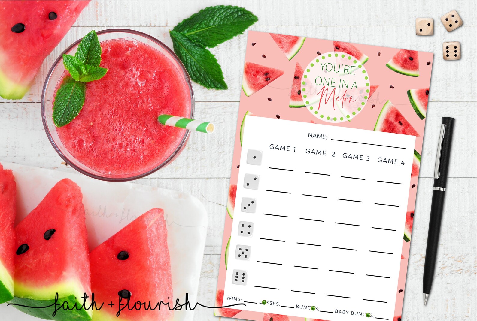 Printable Watermelon Bunco Score Card Sheet, One in a Melon Bunco ...
